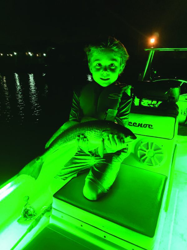 Cameron O’Connor, 7, w/ a redfish from his favorite dock light ...